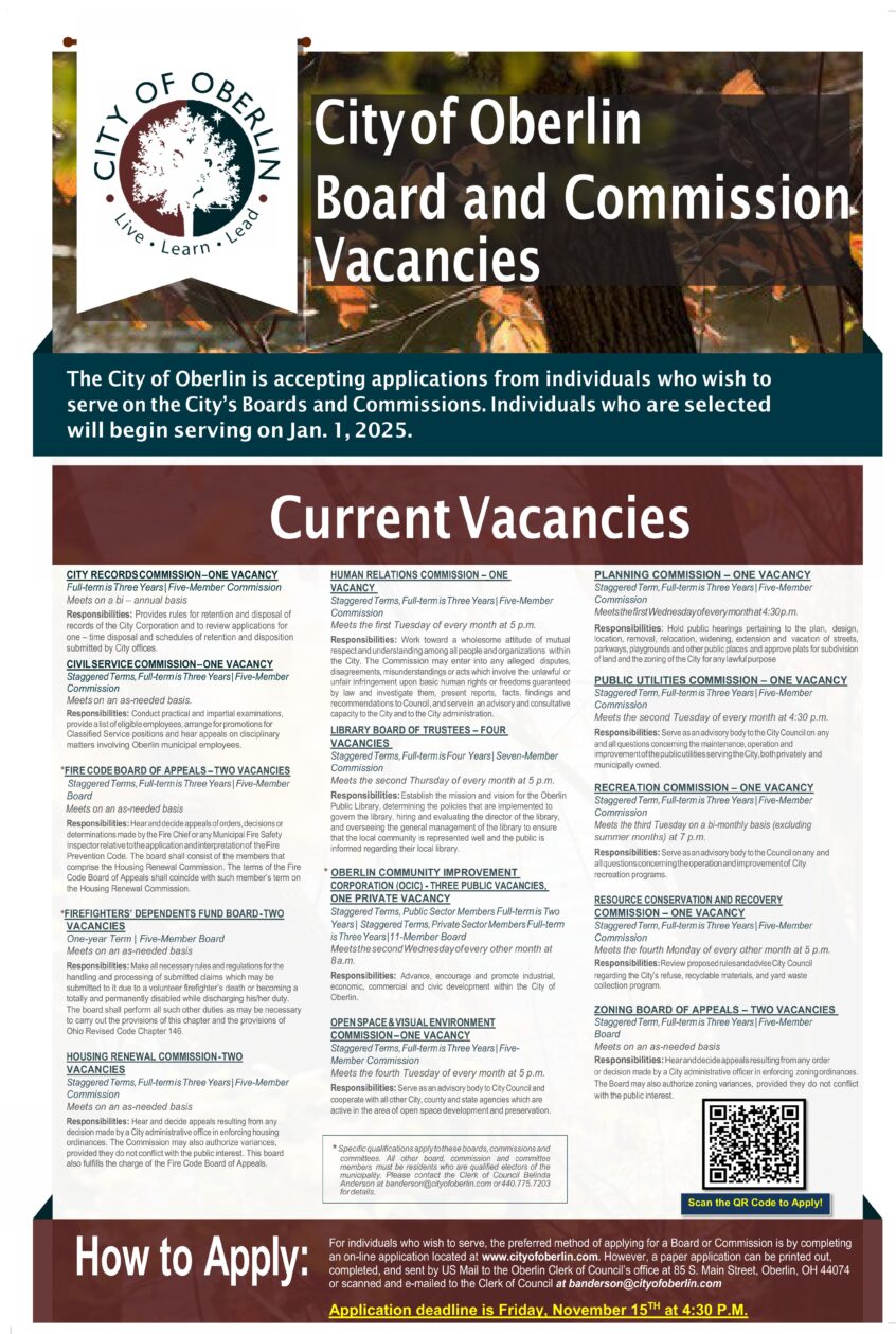 2025 BCC Vacancy Poster | City of Oberlin