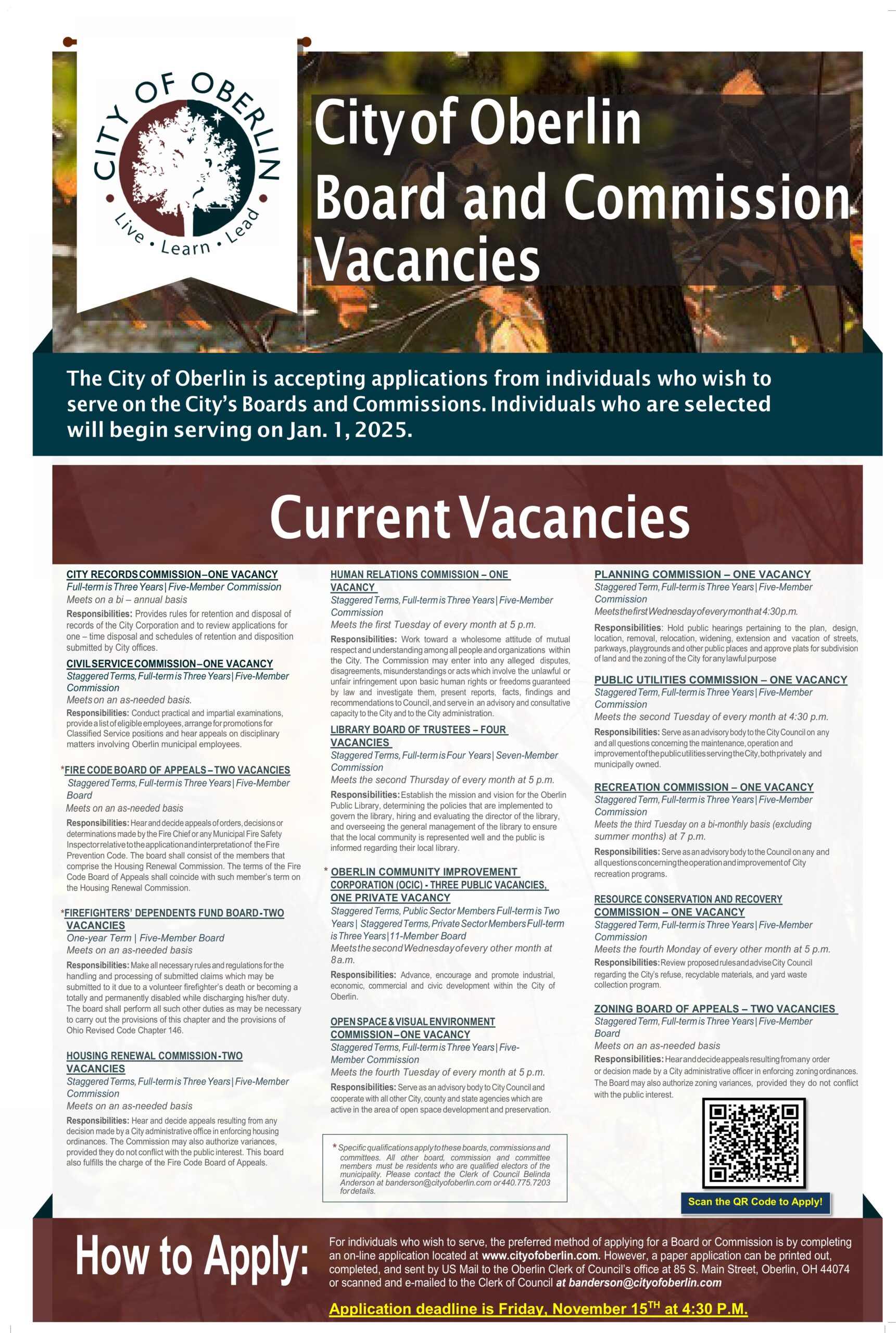 2025 BCC Vacancy Poster | City of Oberlin