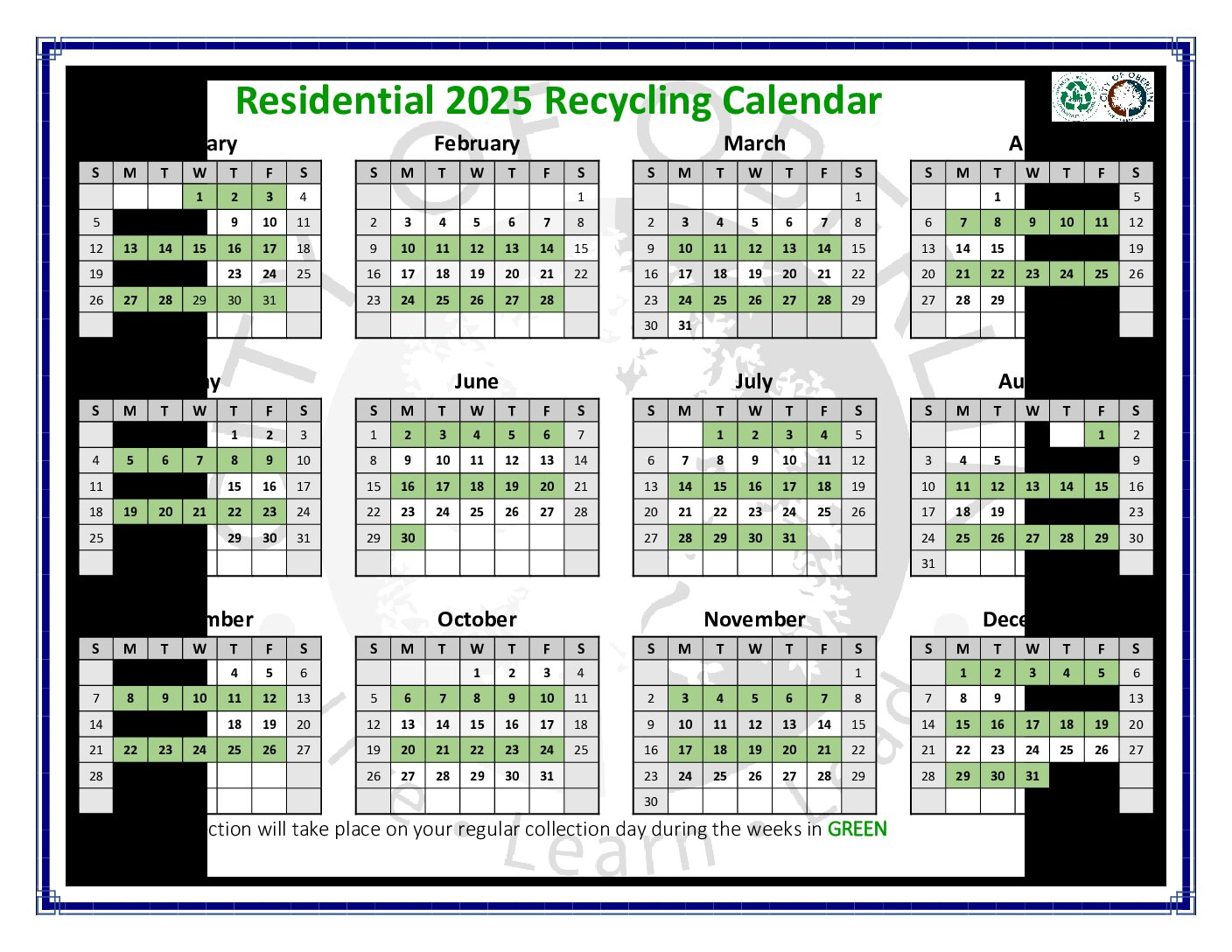 2025 Residential Recycling Calendar | City of Oberlin