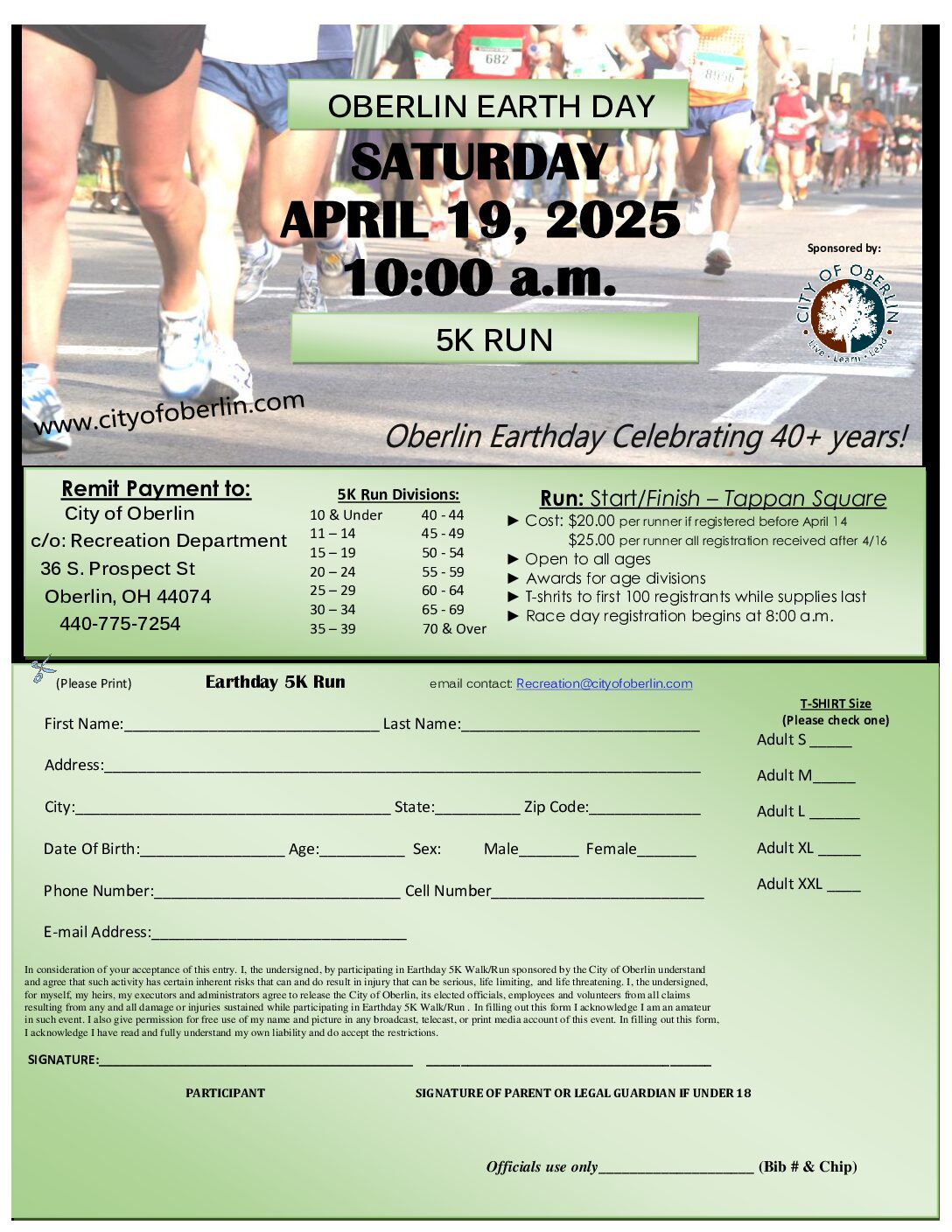 2025 Earth Day 5K Registration Form | City of Oberlin